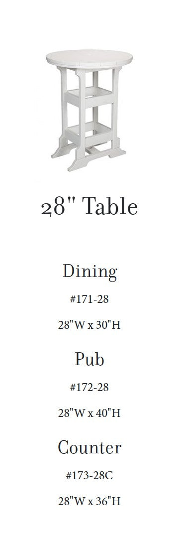 Casual Comfort Oceanside Pub/Bar 28" Table CC-172-28 Round or Square ...